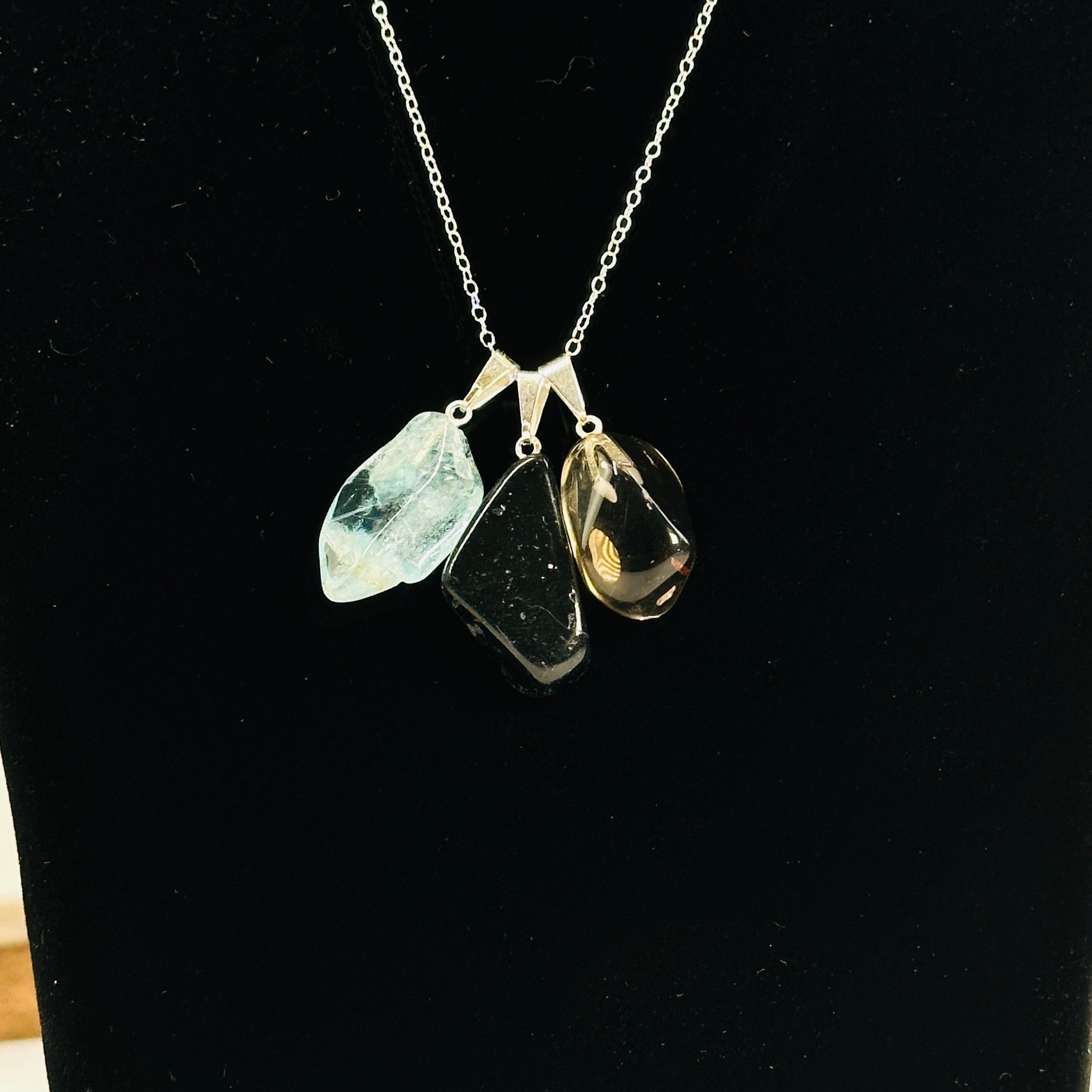 Tumbled Crystal Pendant with Silver Bail – Tourmaline, Blue Topaz or A ...