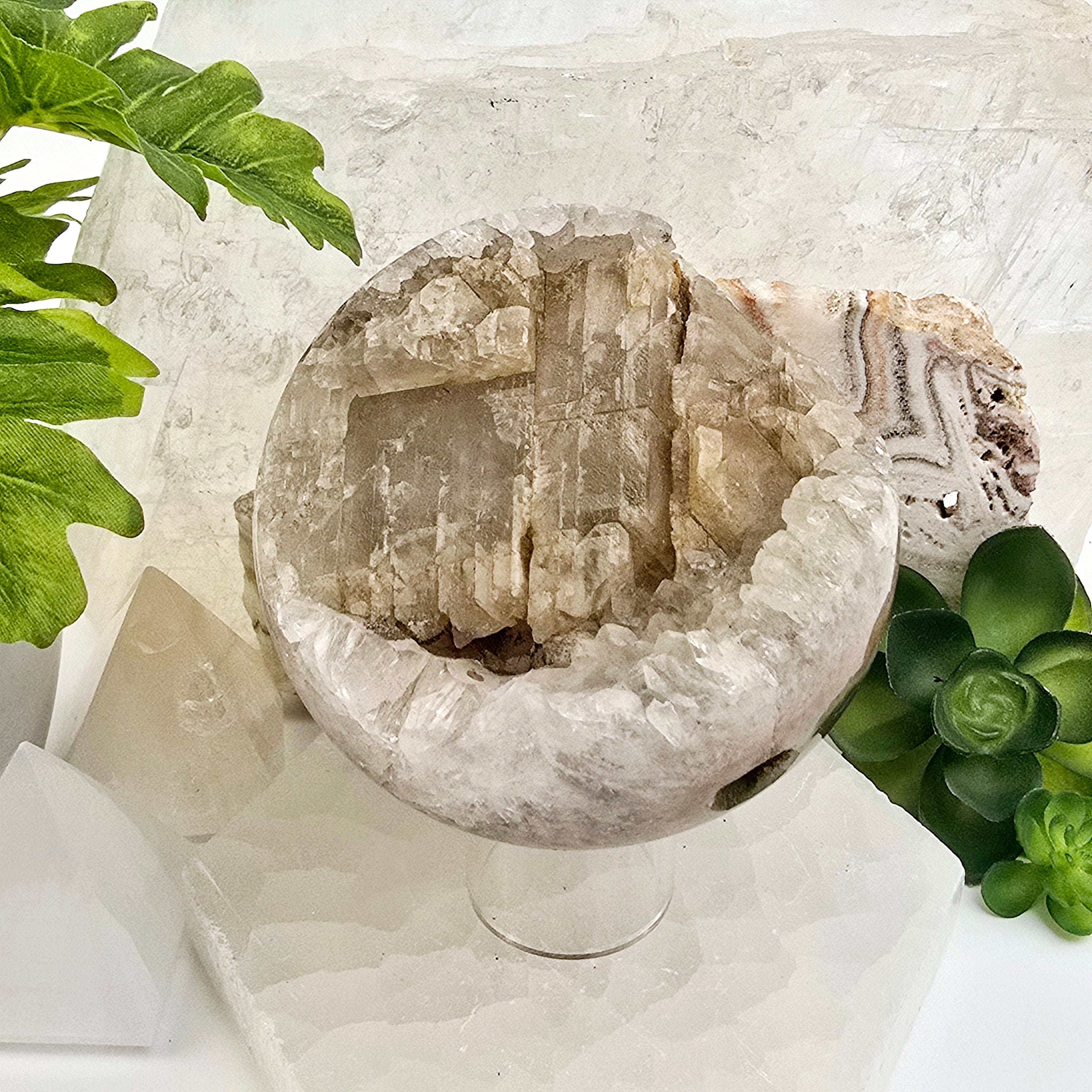 Crystal Quartz Cluster with Calcite Sphere - One-of-a-Kind – Rock Paradise