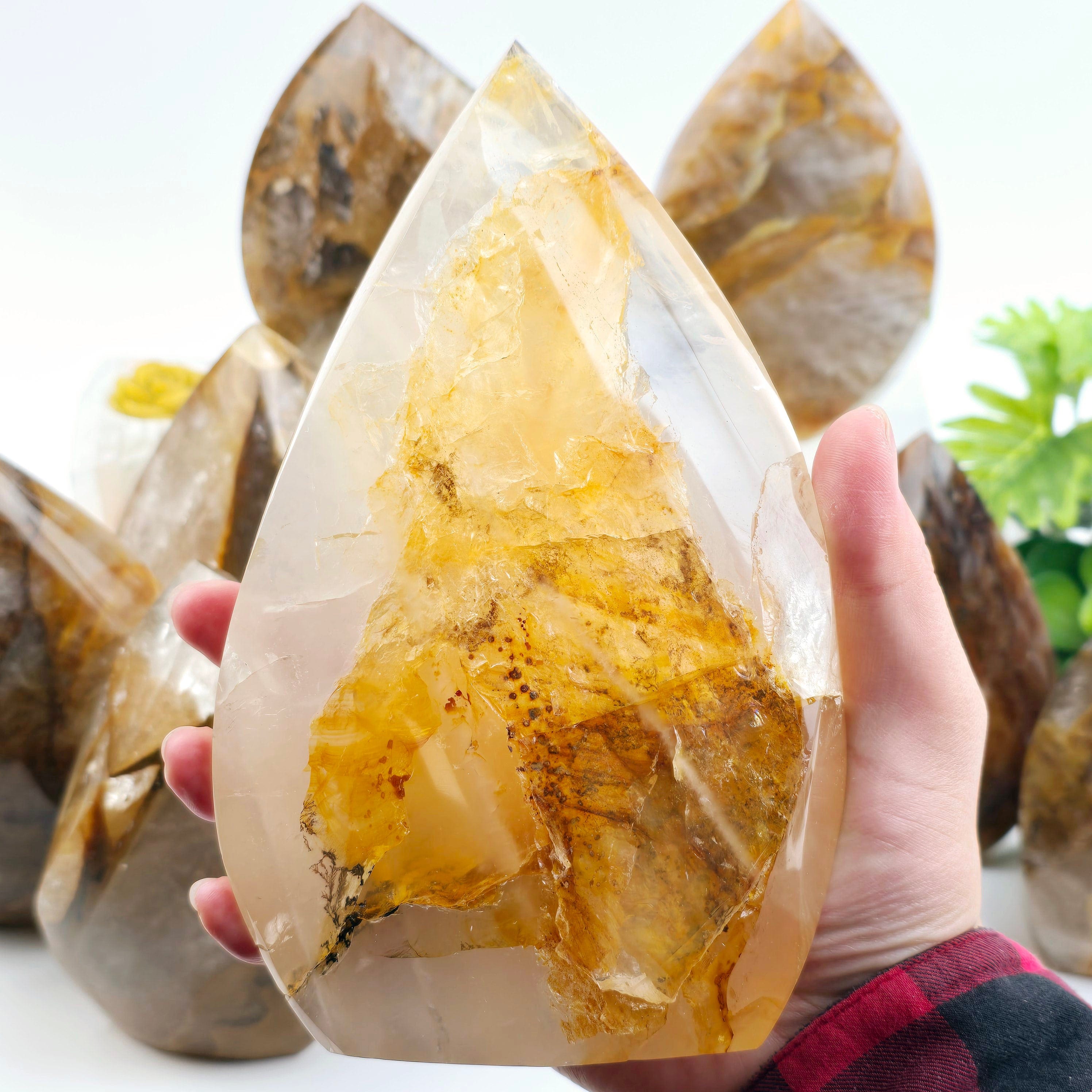 Golden Healer Quartz Crystal Flame Point Cut Base - You Choose #1 ...