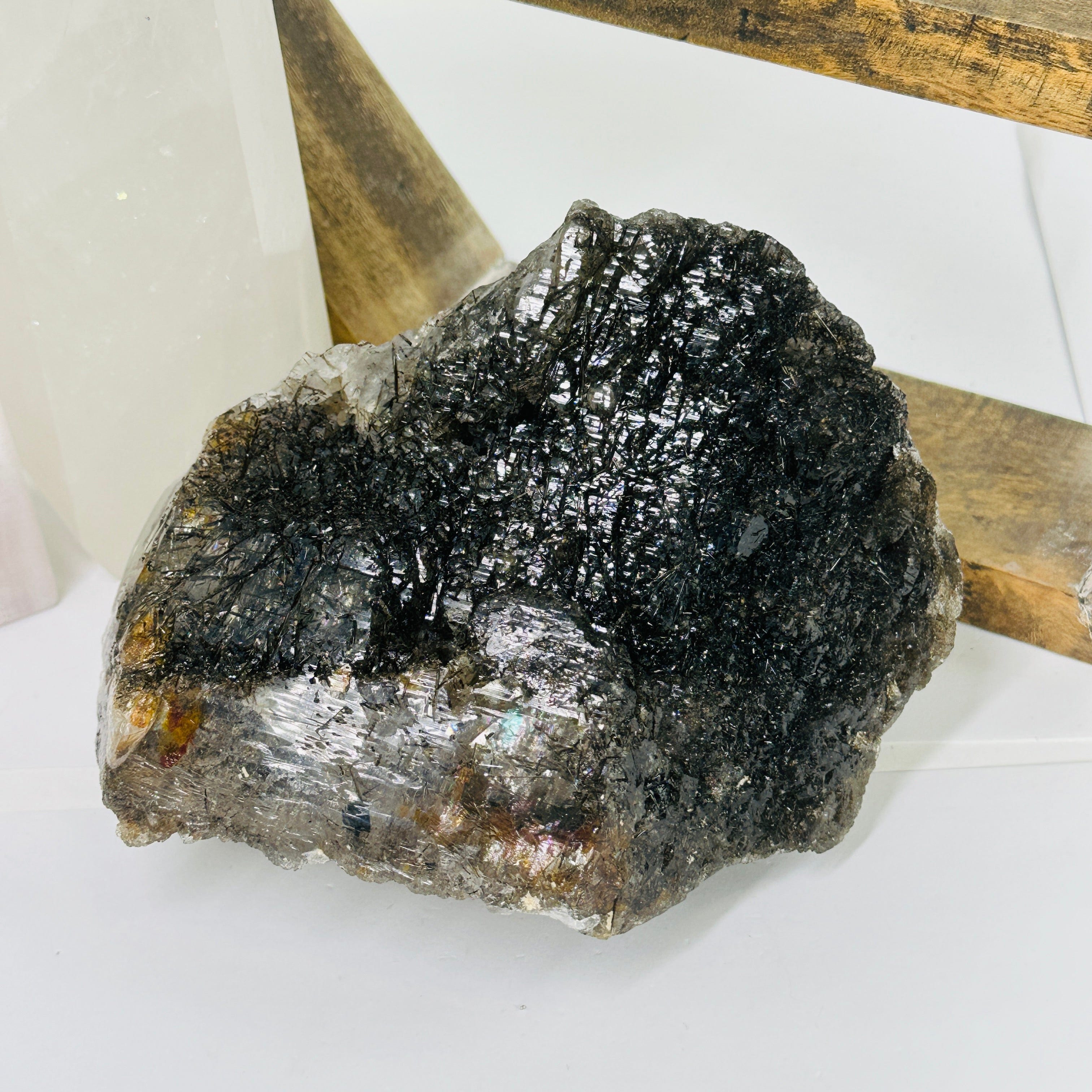 Elestial Alligator Fibrous Smokey Quartz with Gold and Black Rutile Ra ...