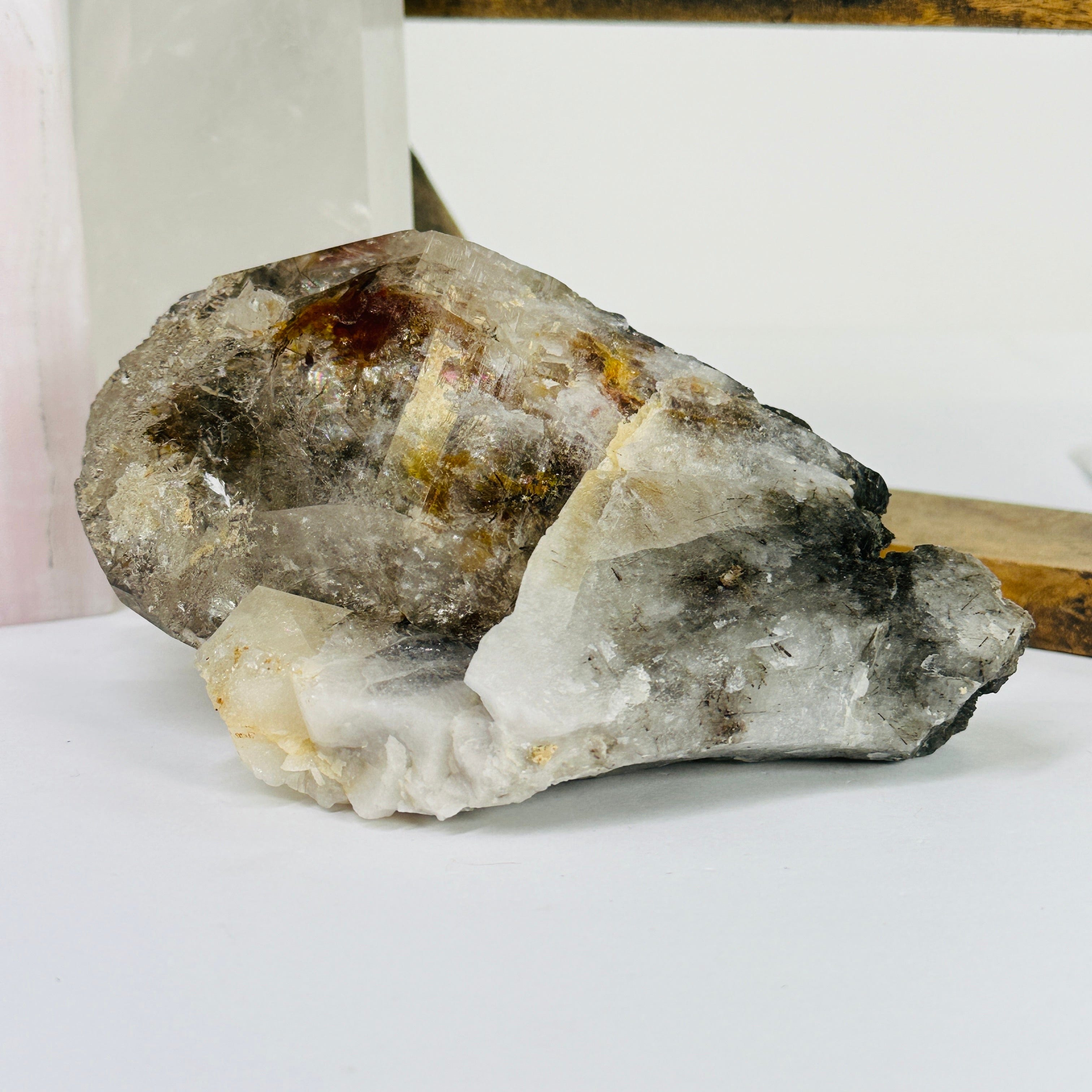 Elestial Alligator Fibrous Smokey Quartz Crystal with Gold and Black R ...