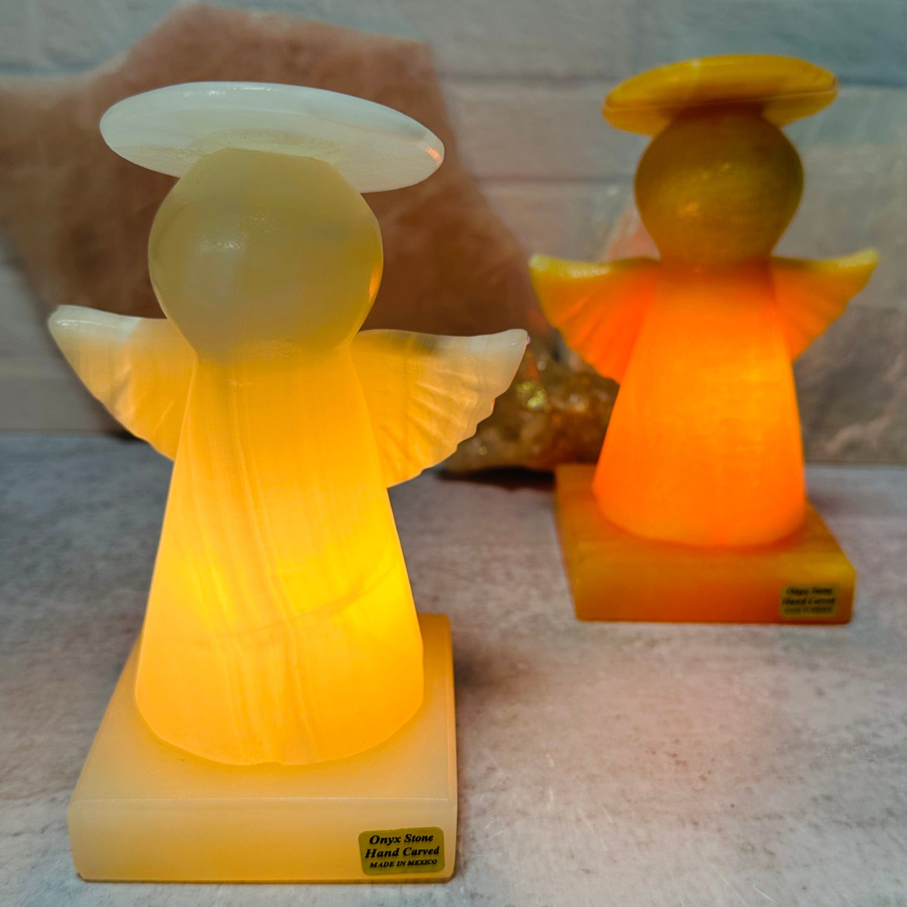 Mexican Onyx Angel Lamp - Carved Stone Night Light - YOU CHOOSE COLOR ...