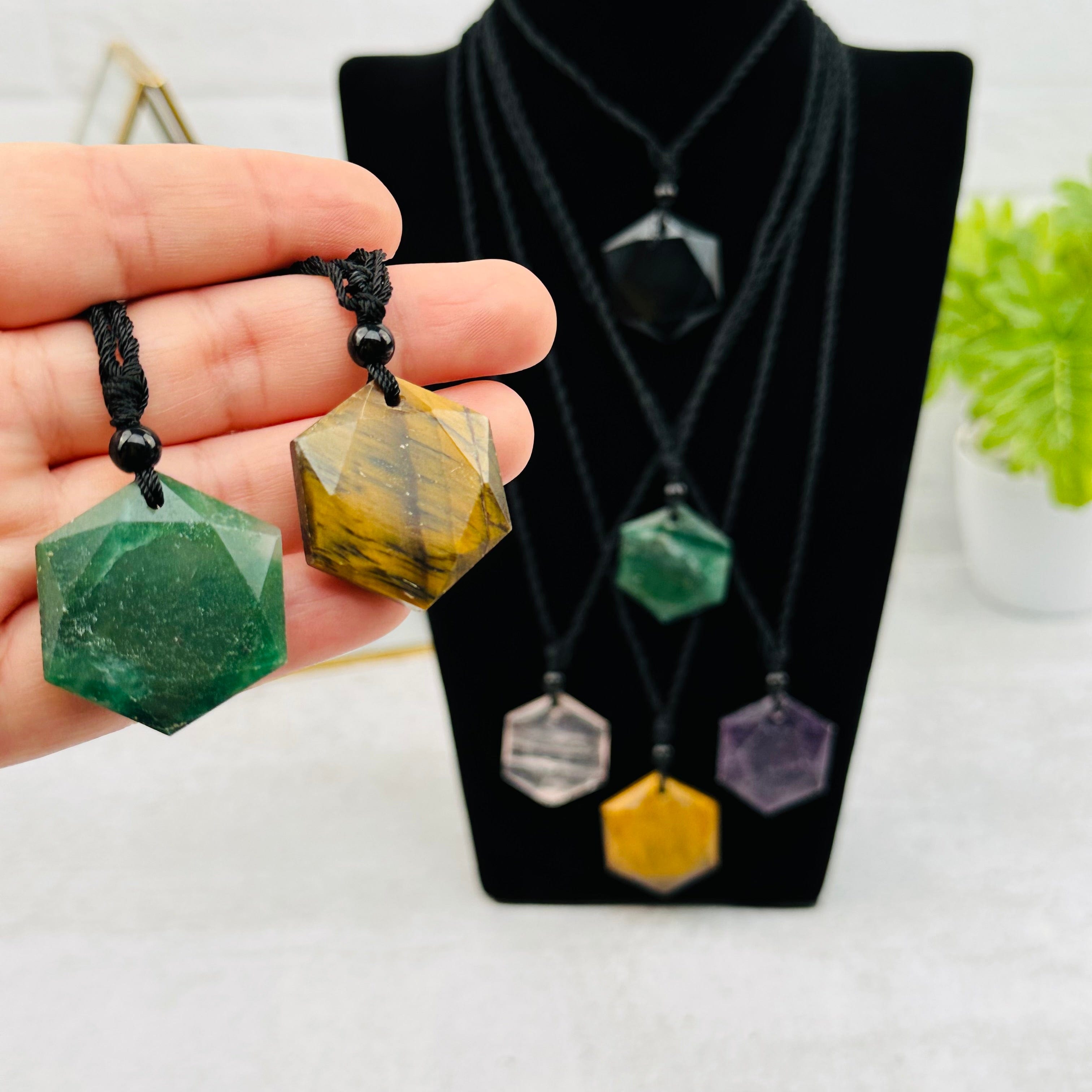 Crystal Gemstone Hexagon Healing Stone Necklace – Rock Paradise