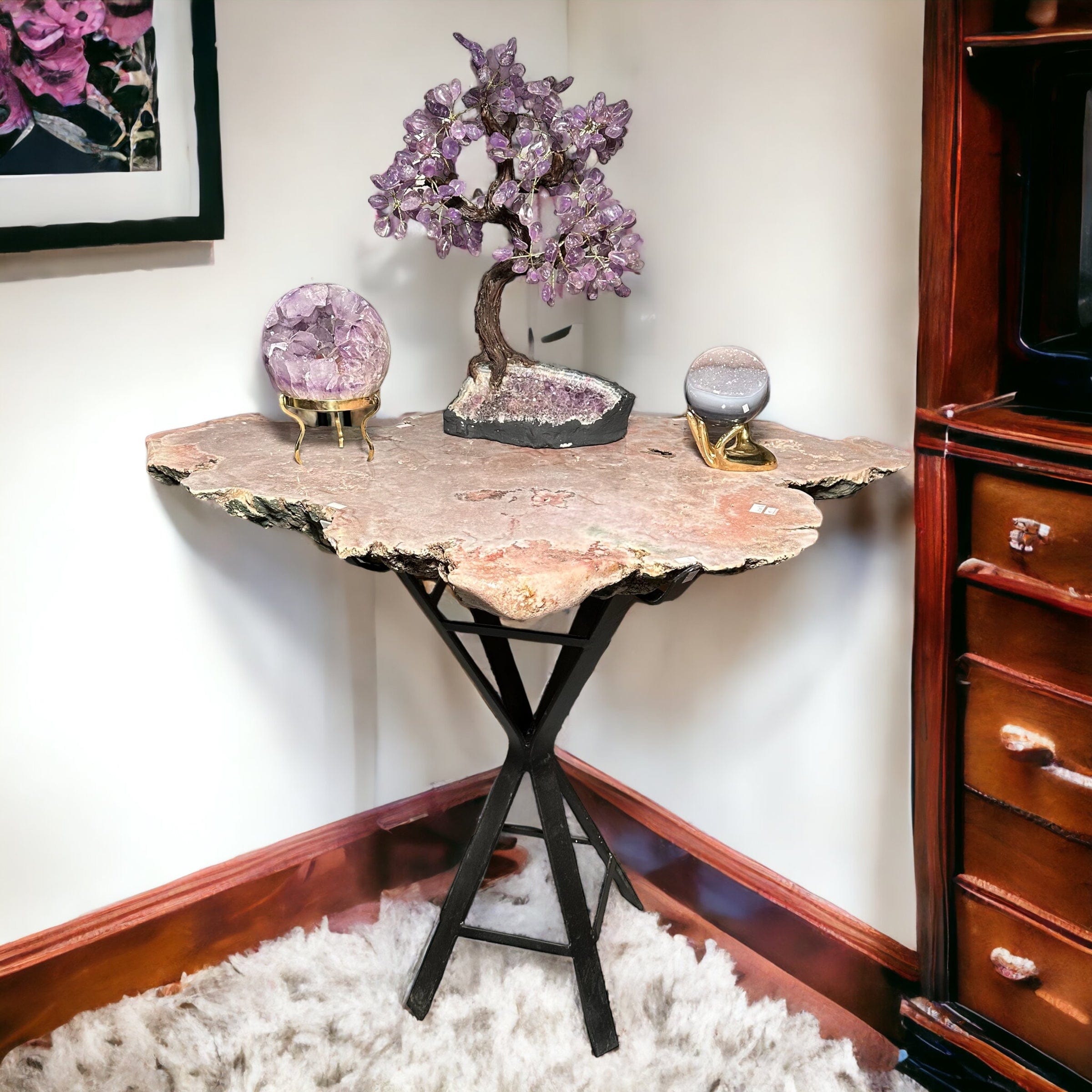 Amethyst Crystal Cluster Geode Table on Metal Base - OOAK – Rock Paradise