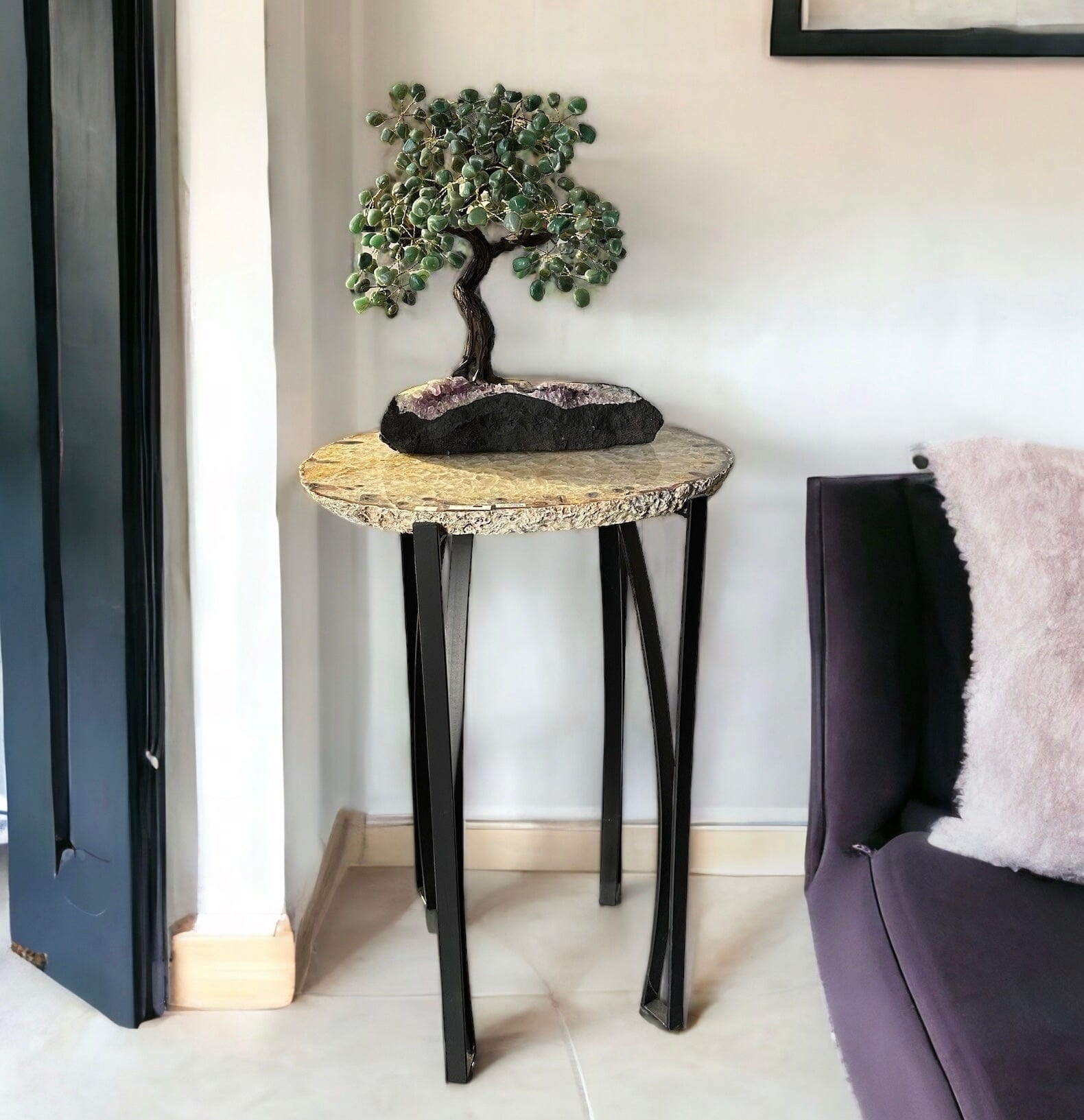 Amethyst Crystal Cluster Geode Table on Metal Base - OOAK – Rock Paradise