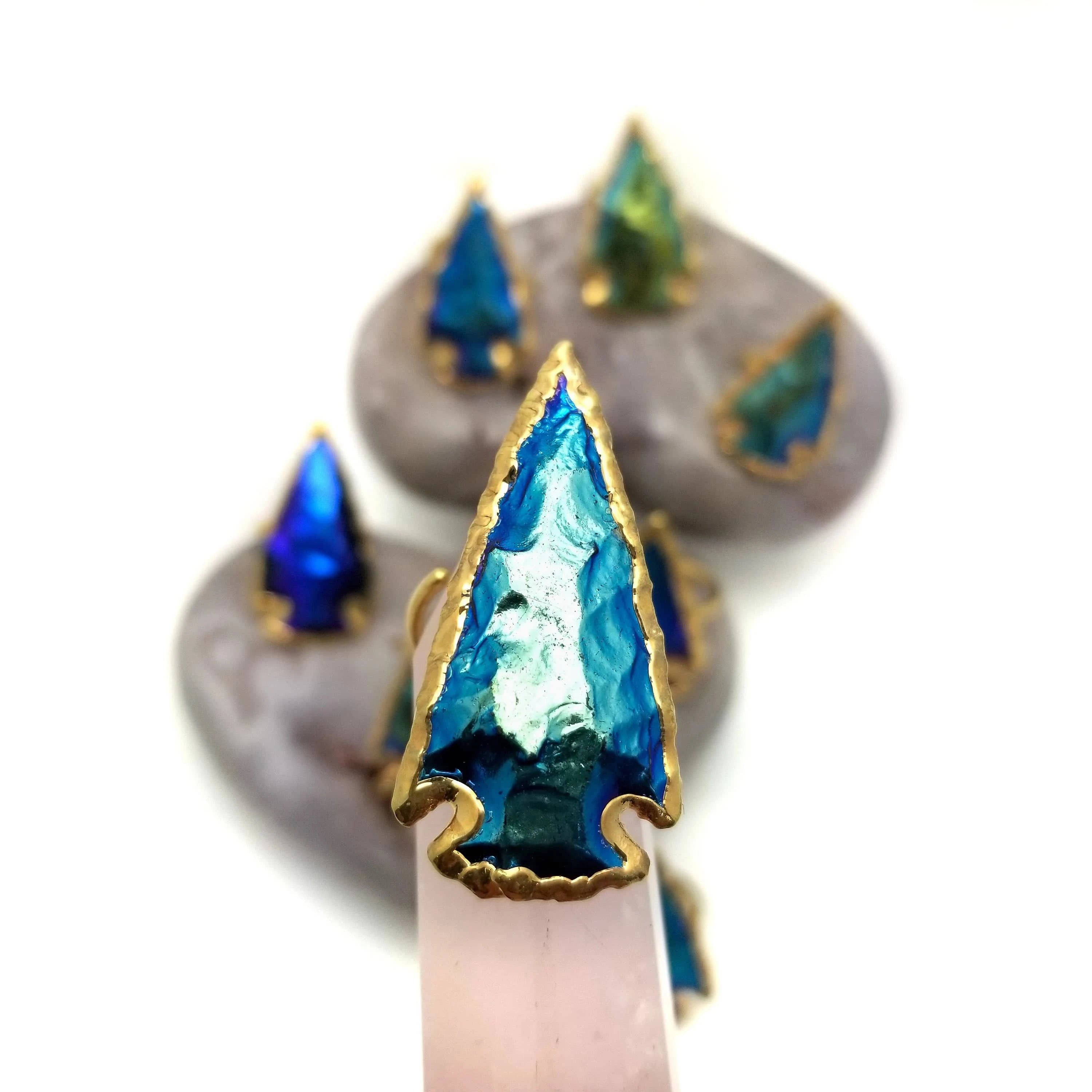 Jasper Crystal Titanium Arrowhead Electroplated 24k Gold on an Adjusta ...