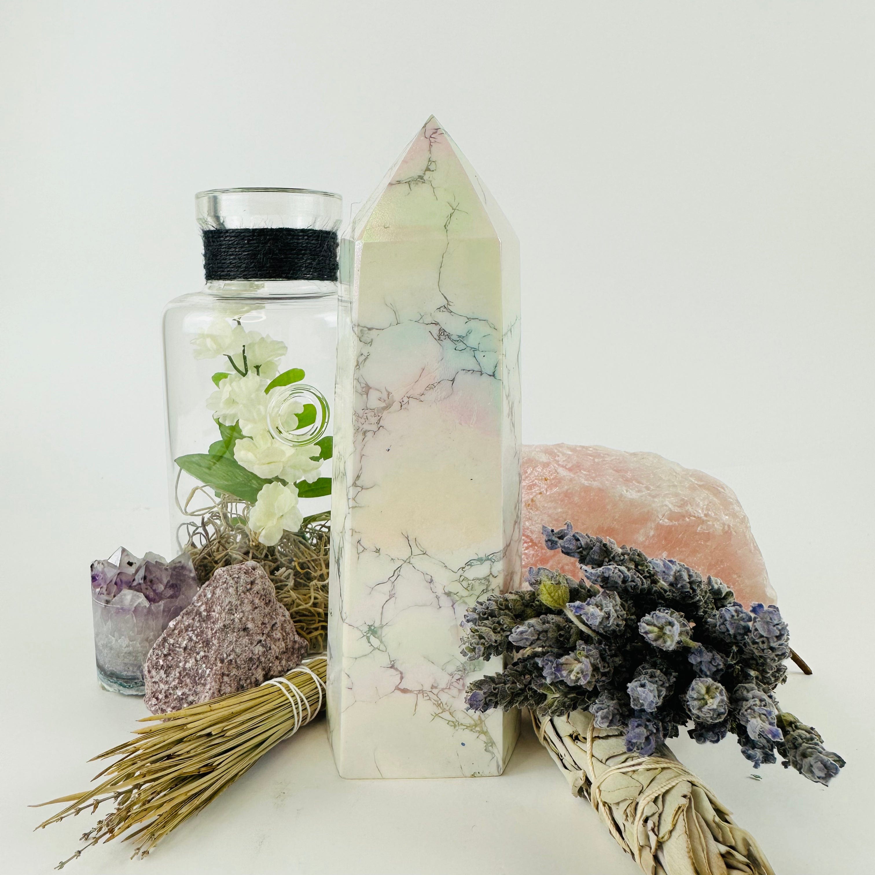 White Howlite Aura Tower – Rock Paradise