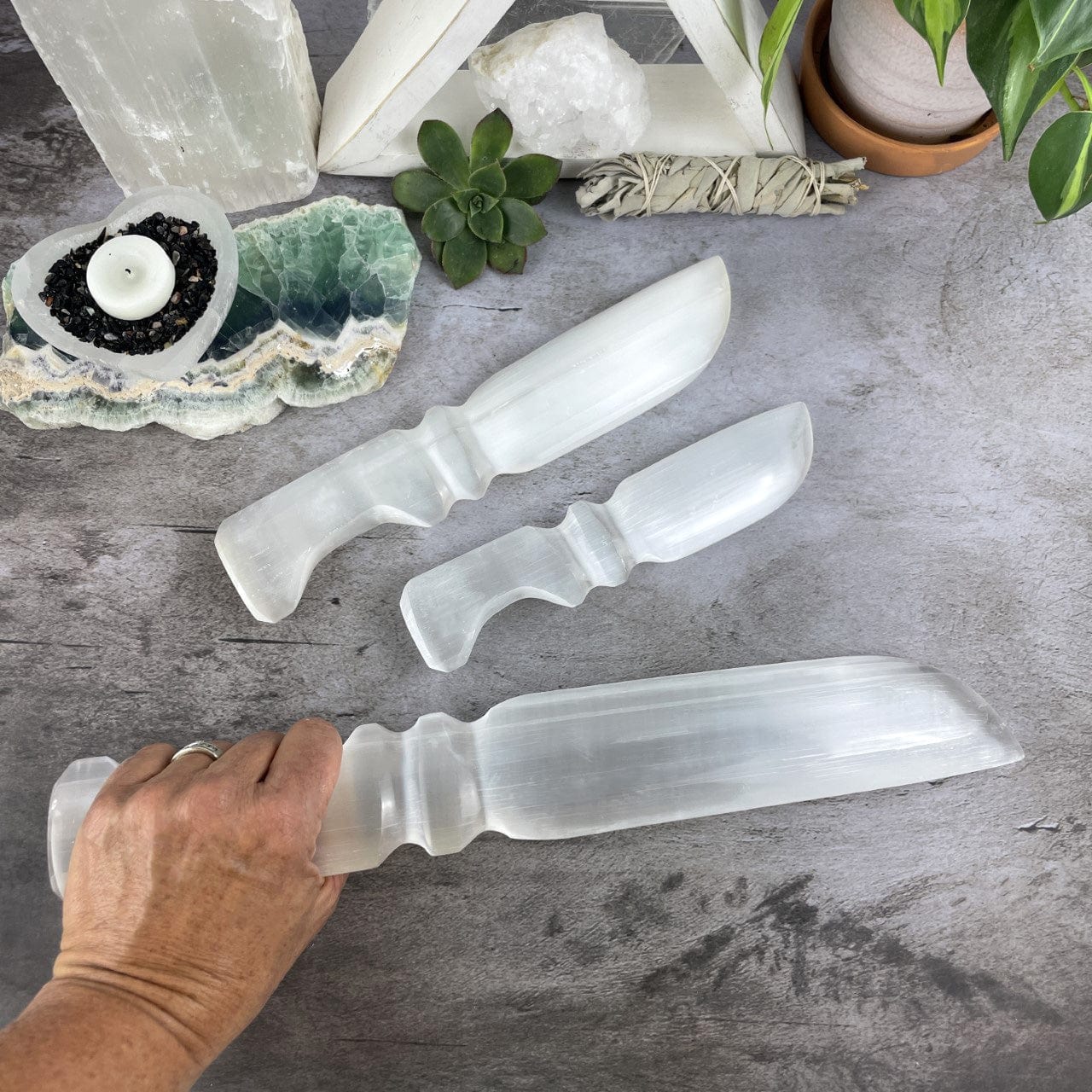 Selenite Crystal Knife (Hand-Carved Selenite Blade for Energy Work & D ...