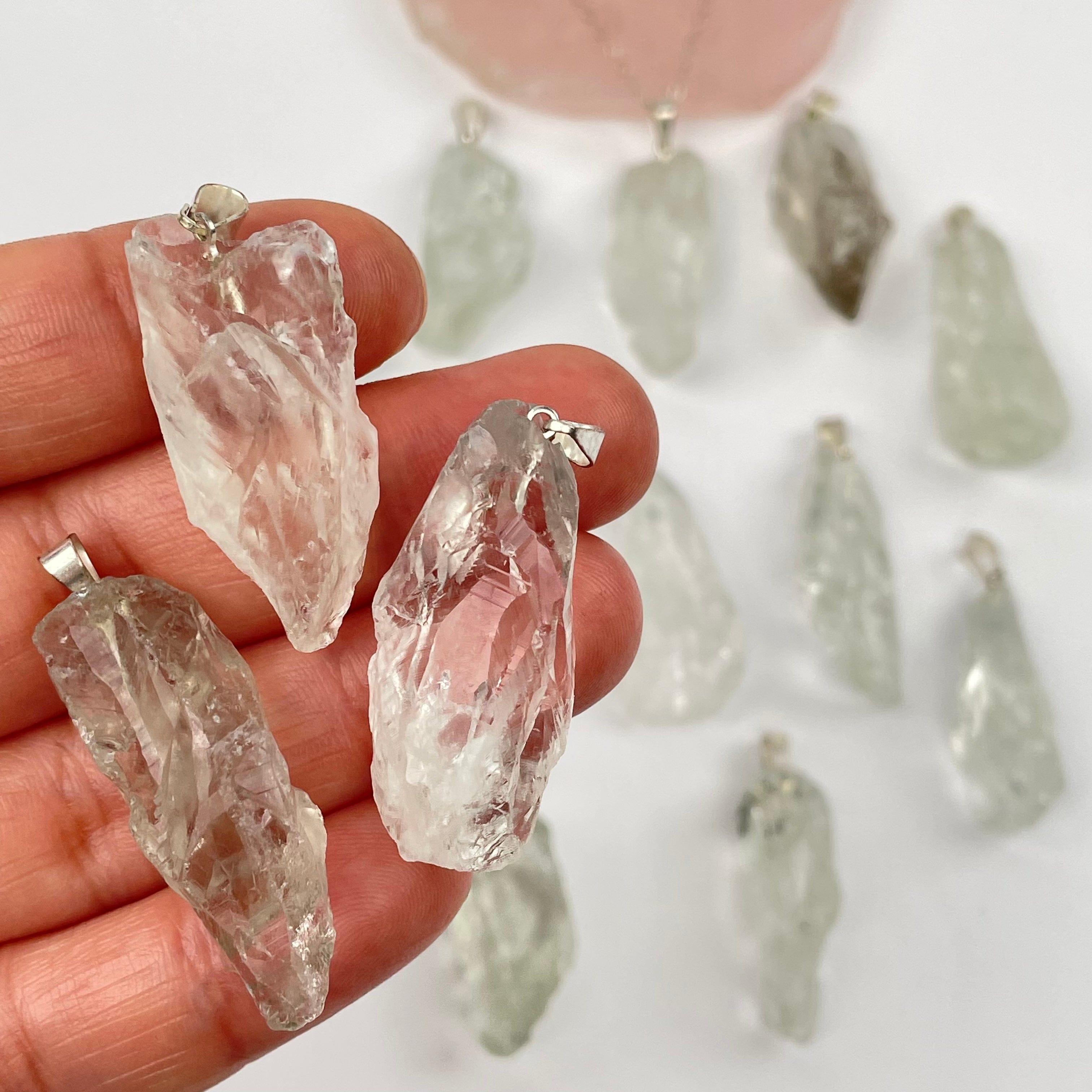 Prasiolite - Green Amethyst - Rough Stone Pendants with Silver Plated ...
