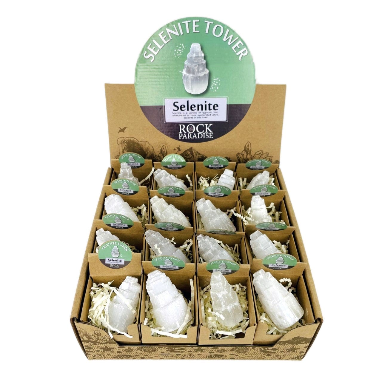 Selenite Tower Collection - Box of Crystals - Point of Purchase Displa ...