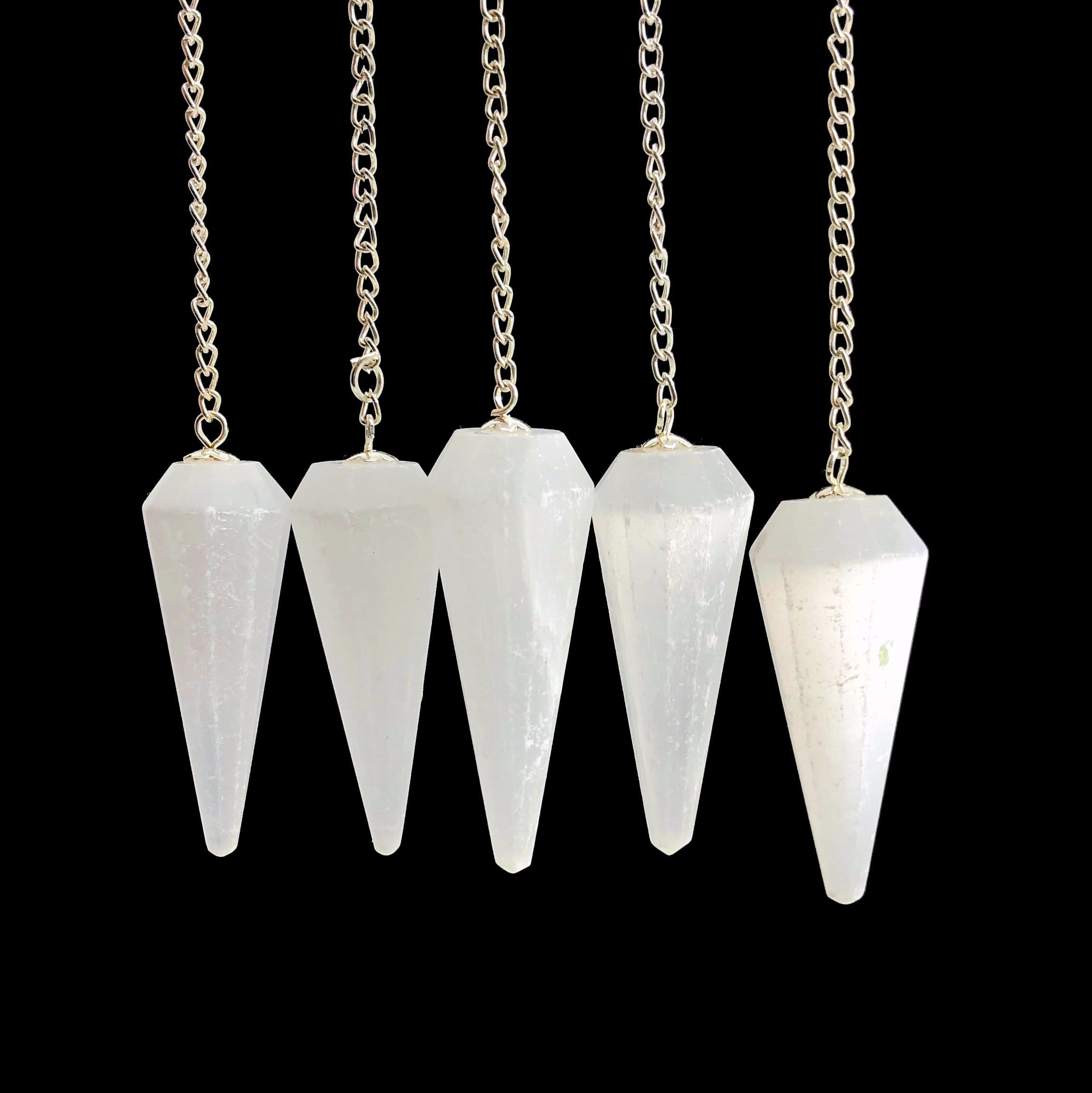 Selenite Point Pendulum Pendant with Silver Plated Bail and Chain (S11 ...