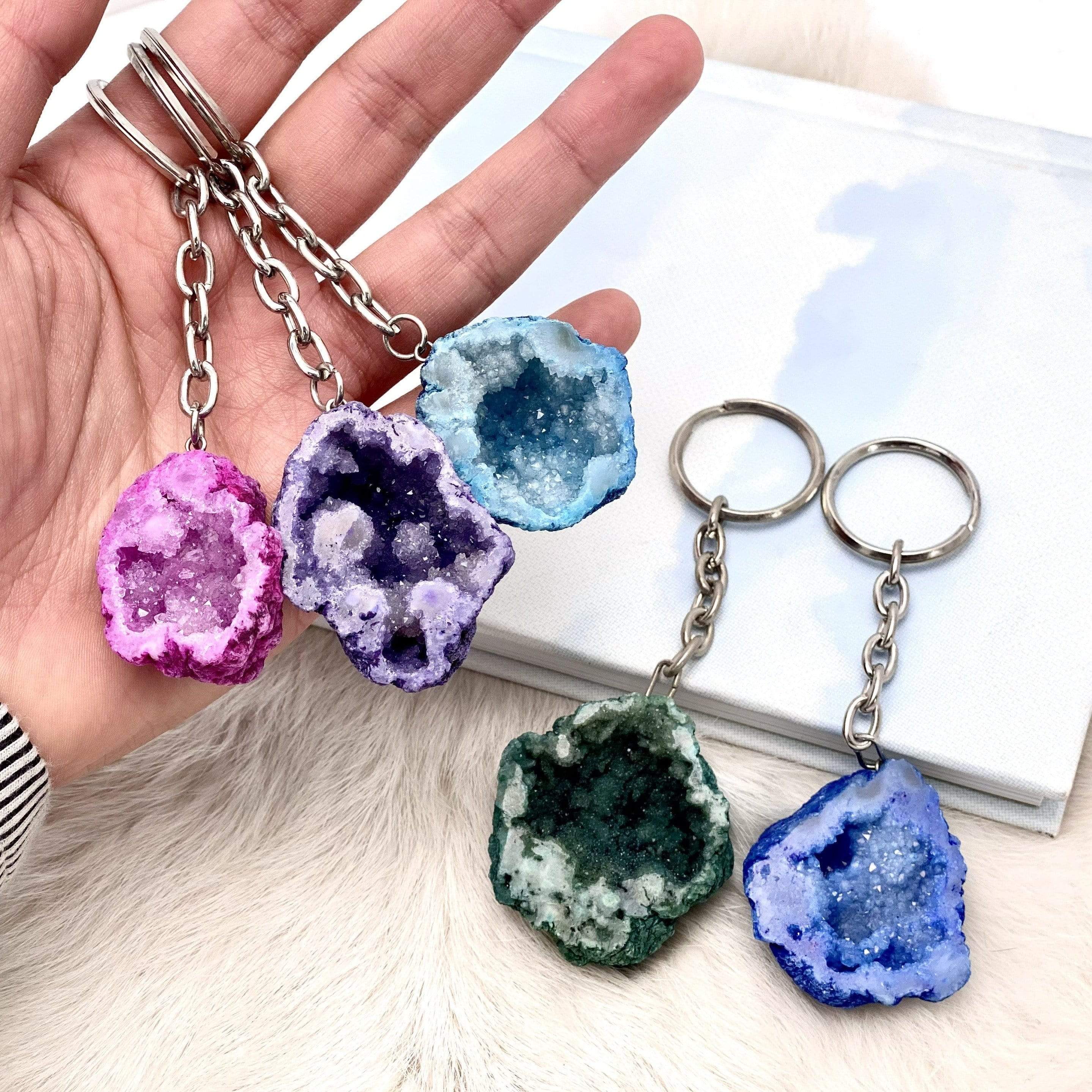 Half Occo Geode Silver Toned Key Chain -Geode Keychain - 6BROWNSHELF ...