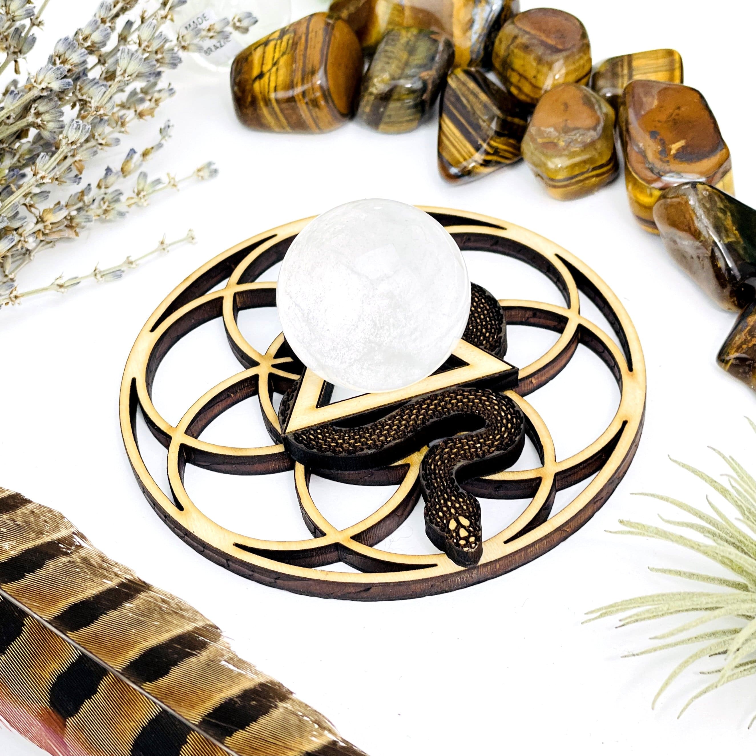Snake Sacred Geometry Wooden Sphere Stand (OF1-S6-B4) – Rock Paradise