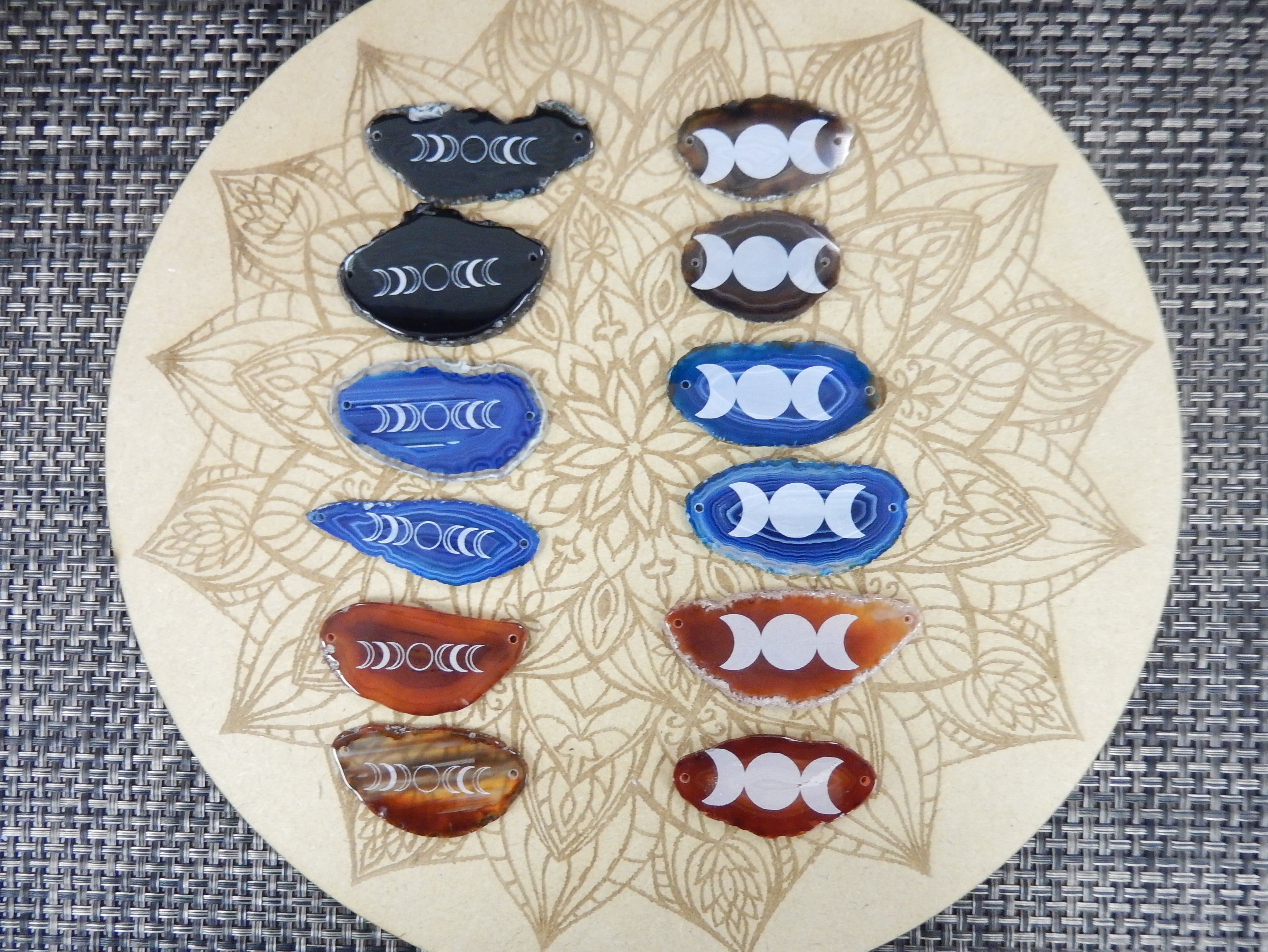 Agate Slice Double Drilled Choose from 2 Moon Phase Designs (7BROWNSHE ...