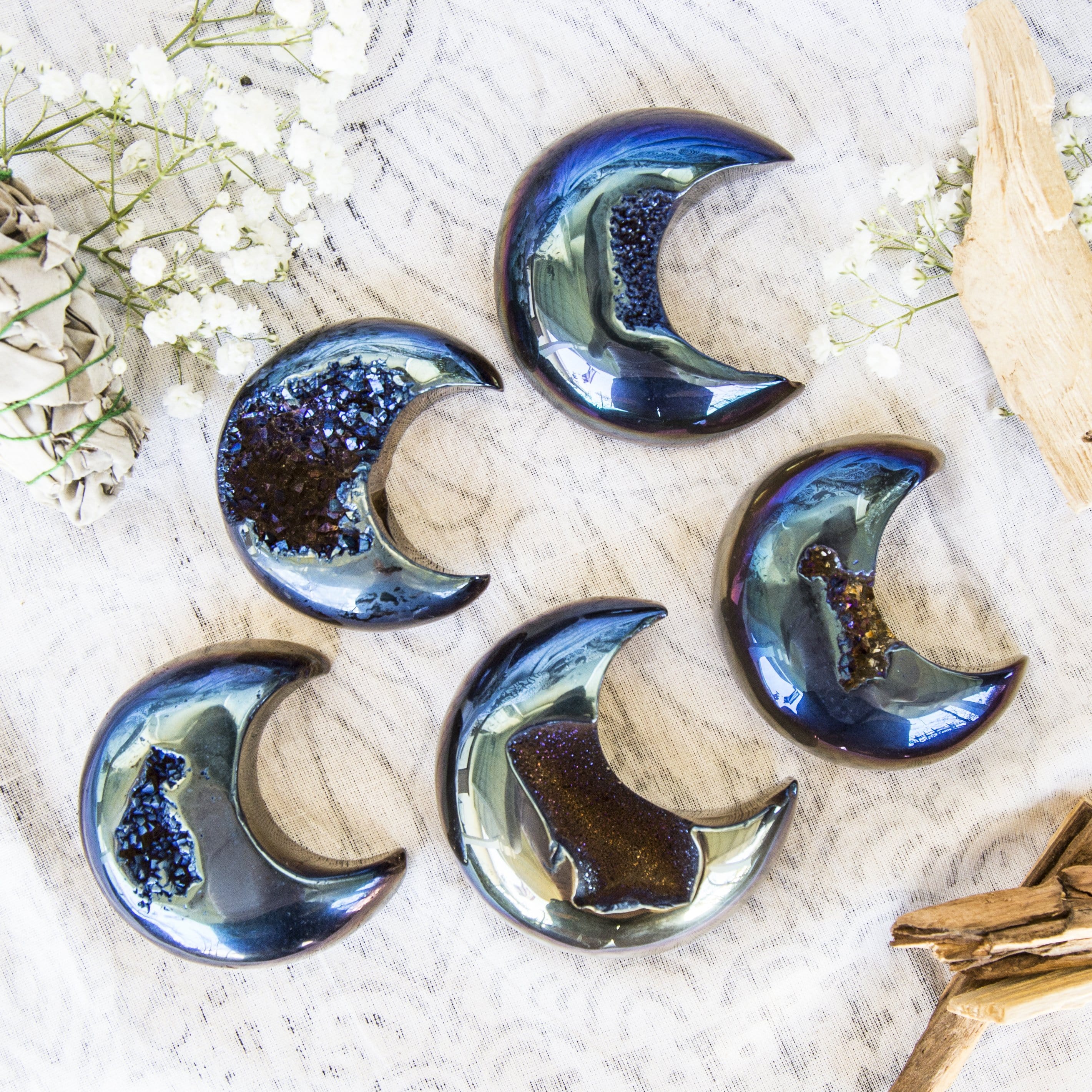 Agate Druzy Moon - Mystic Blue Titanium - YOU CHOOSE SIZE (RK200BOX22 ...