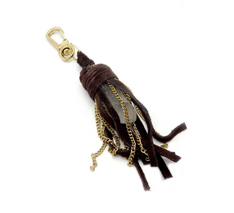 Bohemian Key chain Brown Leather Keychain with Crystal Quartz Point ...