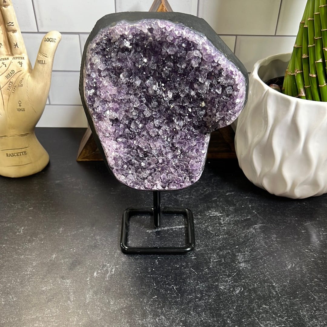 Amethyst Cluster Display Piece on a Metal Stand – Rock Paradise